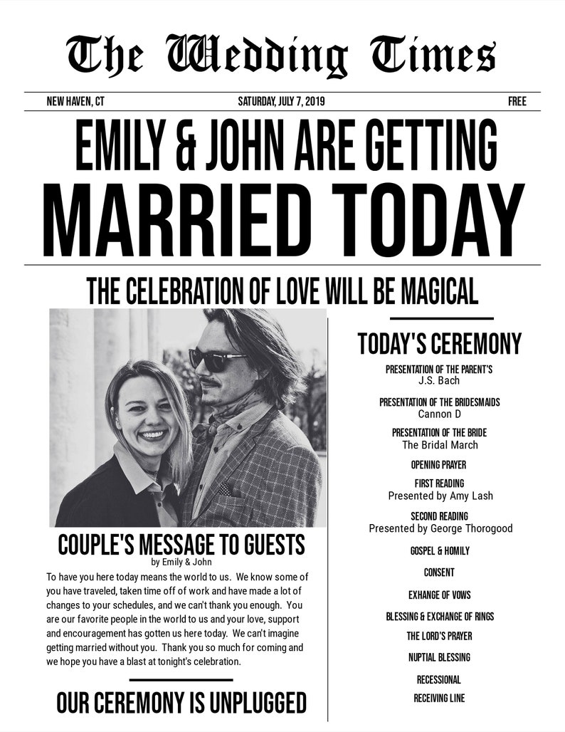 Newspaper Wedding Program Printable | Etsy