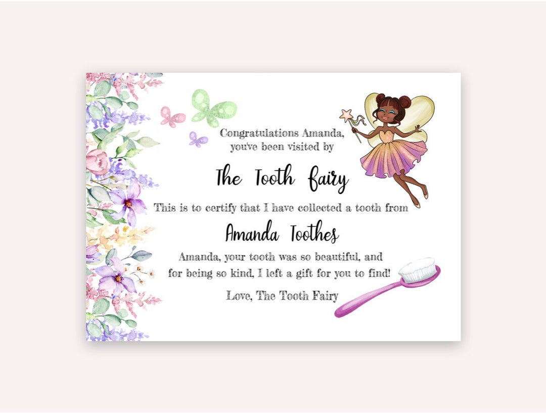 Tooth Fairy Note | Digital Template | Girls | DIY | Dark Skin - Etsy