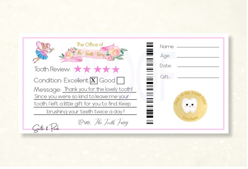 Tooth Fairy Certificate Digital Template DIY Template Kids | Etsy