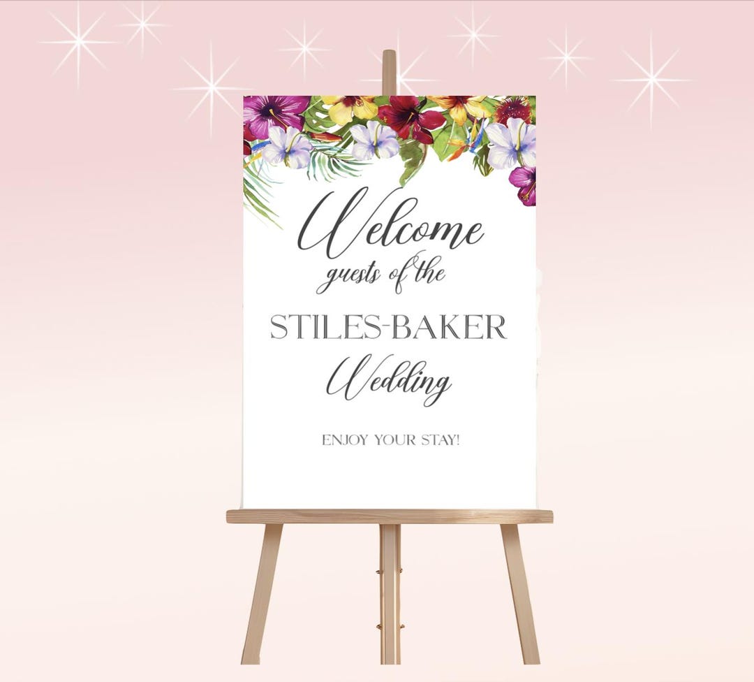 Editable Tropical Wedding Hotel Welcome Sign | Chic and Elegant Design ...