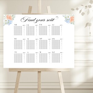 Tabla de asientos para bodas Incluye 2 tamaños / 18x24 y 24x36 ...