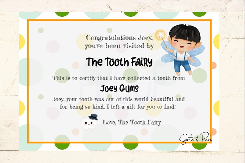 Tooth Fairy Note With Boy Tooth Fairy Water Splash | Etsy