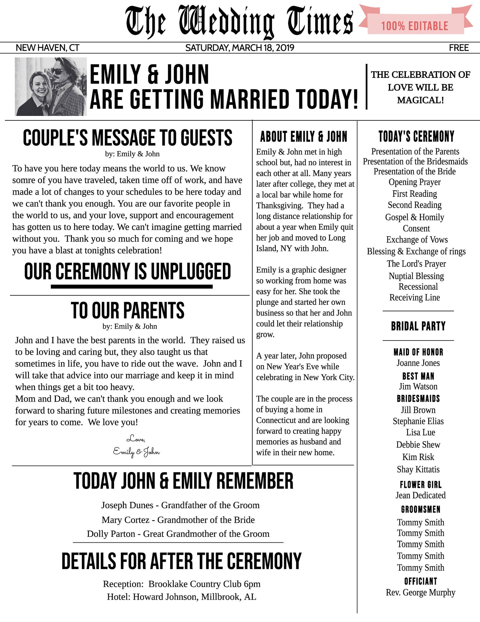 Unique Newspaper Wedding Program Single Sided - Etsy