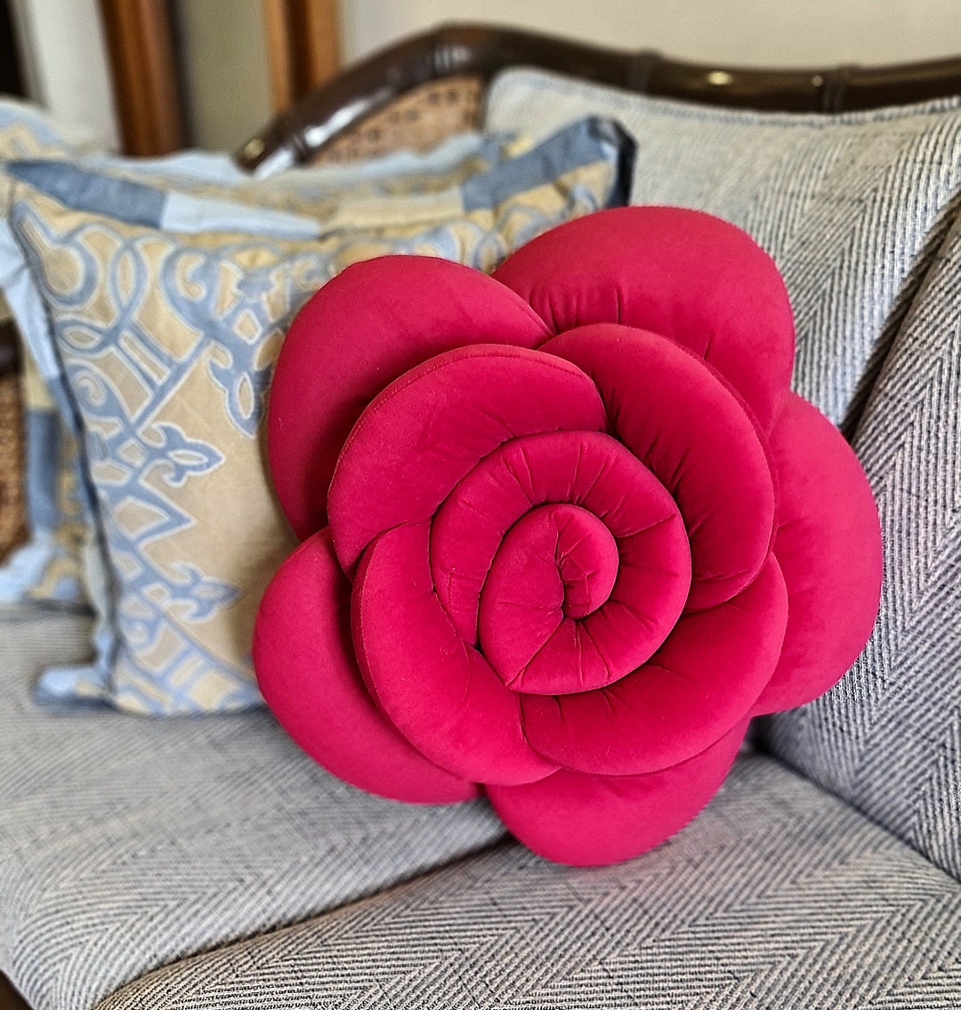 Pink Rose Pillow, Petal Pillow, Velvet Hand Stitched Pillow, Birthday Gift, Anniversary Gift ...