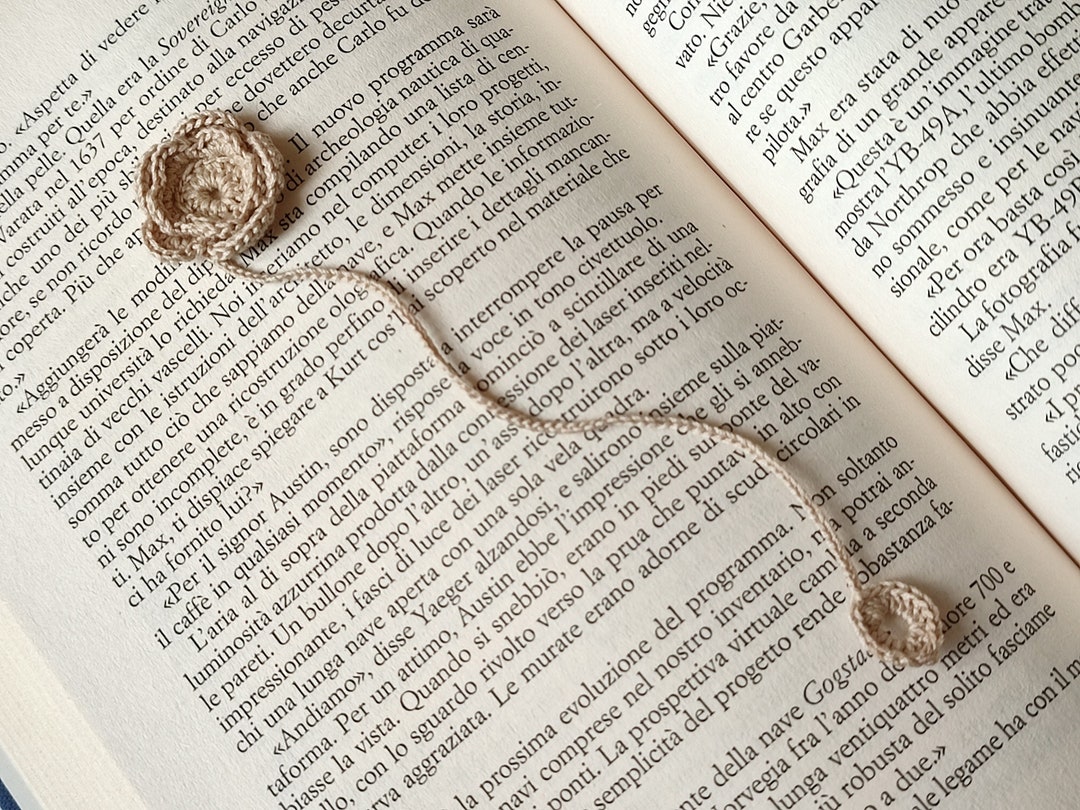Light Brown Beige Flower Crochet Bookmark With Thin Stem and Leaf ...