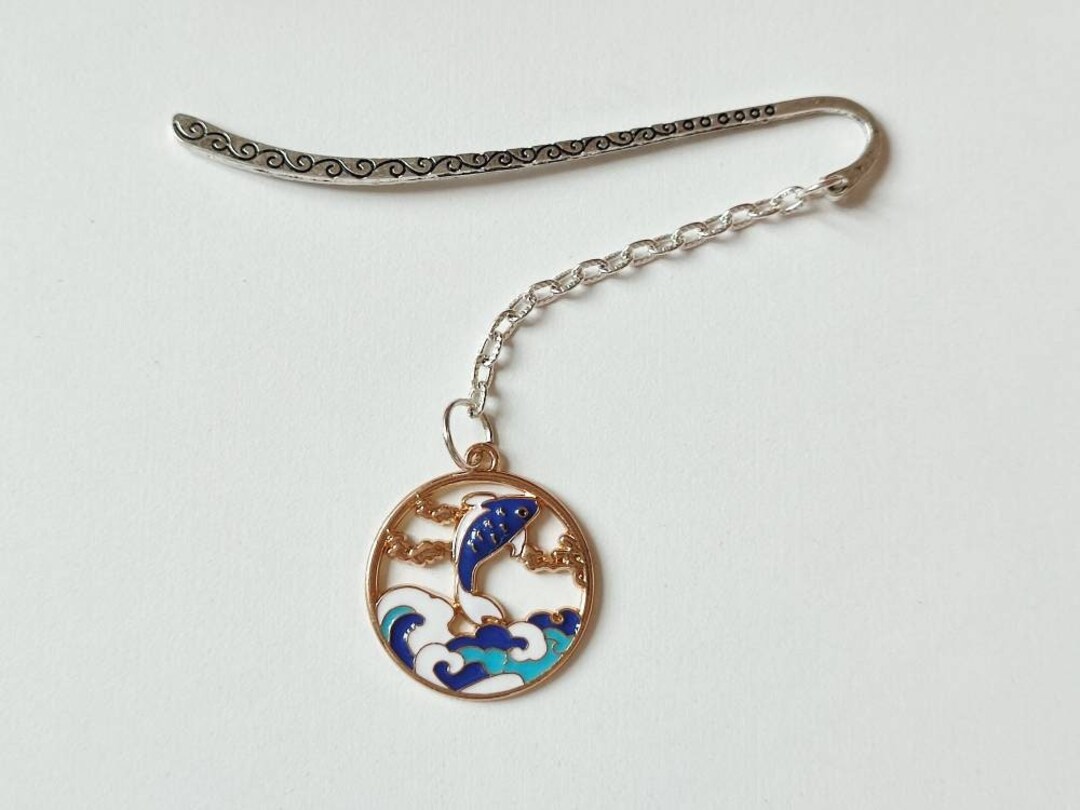 Koi Carp Hook Bookmark Blue Japanese Carp Style Metal Bookmark Tibetan ...