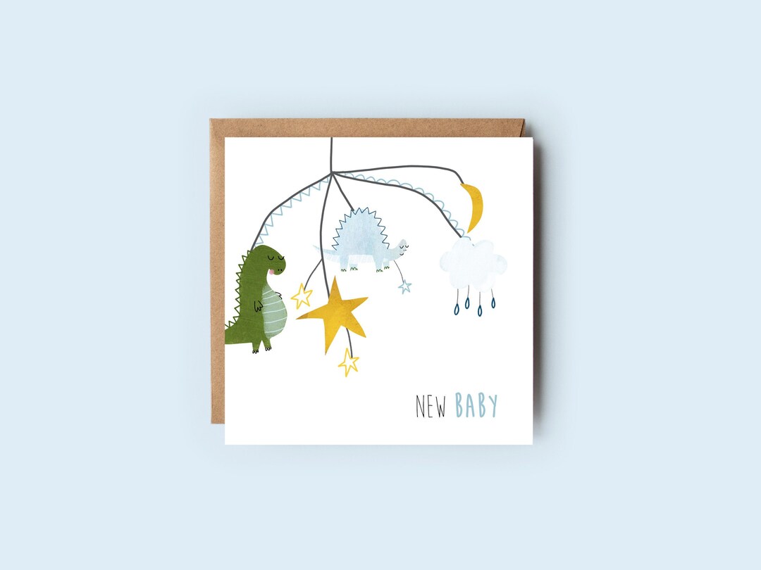 New Baby Card | New Parents | Dinosaur | Baby Boy | Baby Mobile Card ...