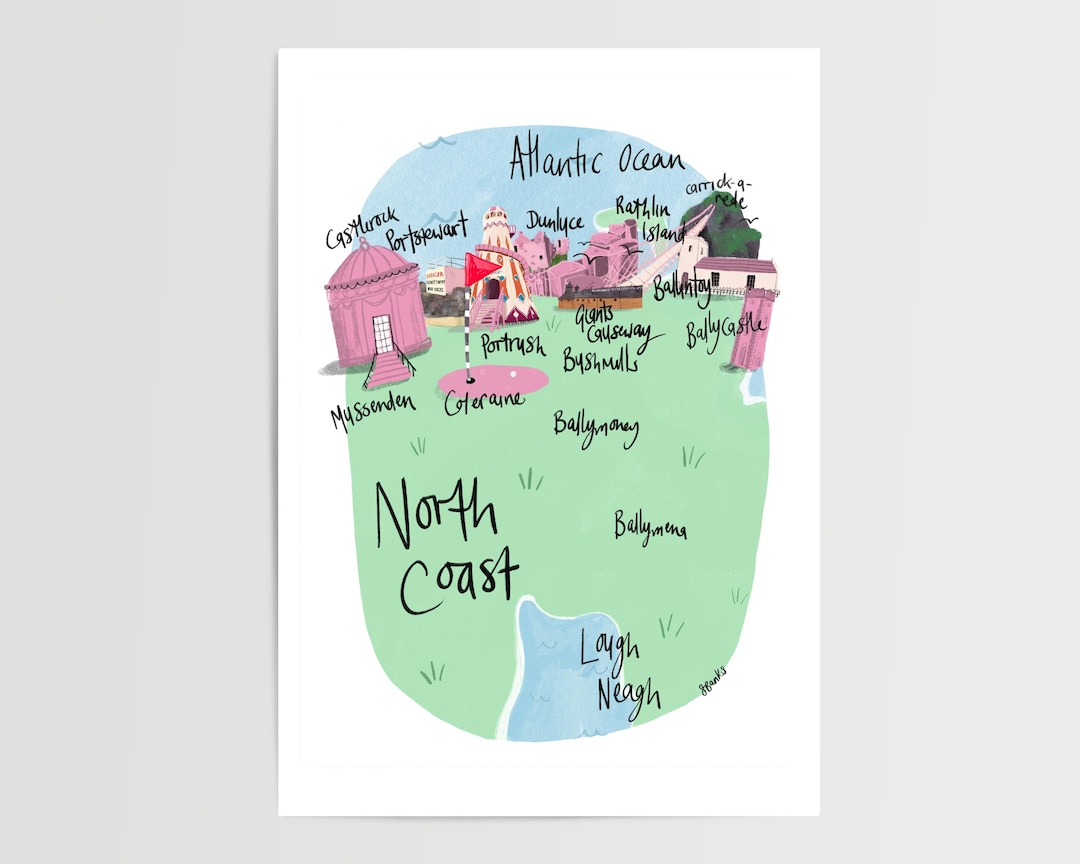 Pink North Coast Map | Local Map | Map of Northern Ireland | Map ...