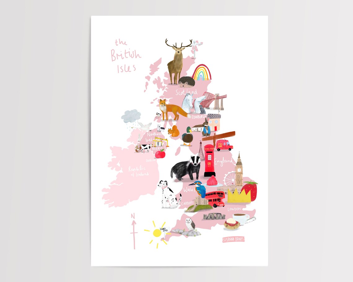 British Isles Map | British Wildlife | Tourist Map | UK | Illustrated ...