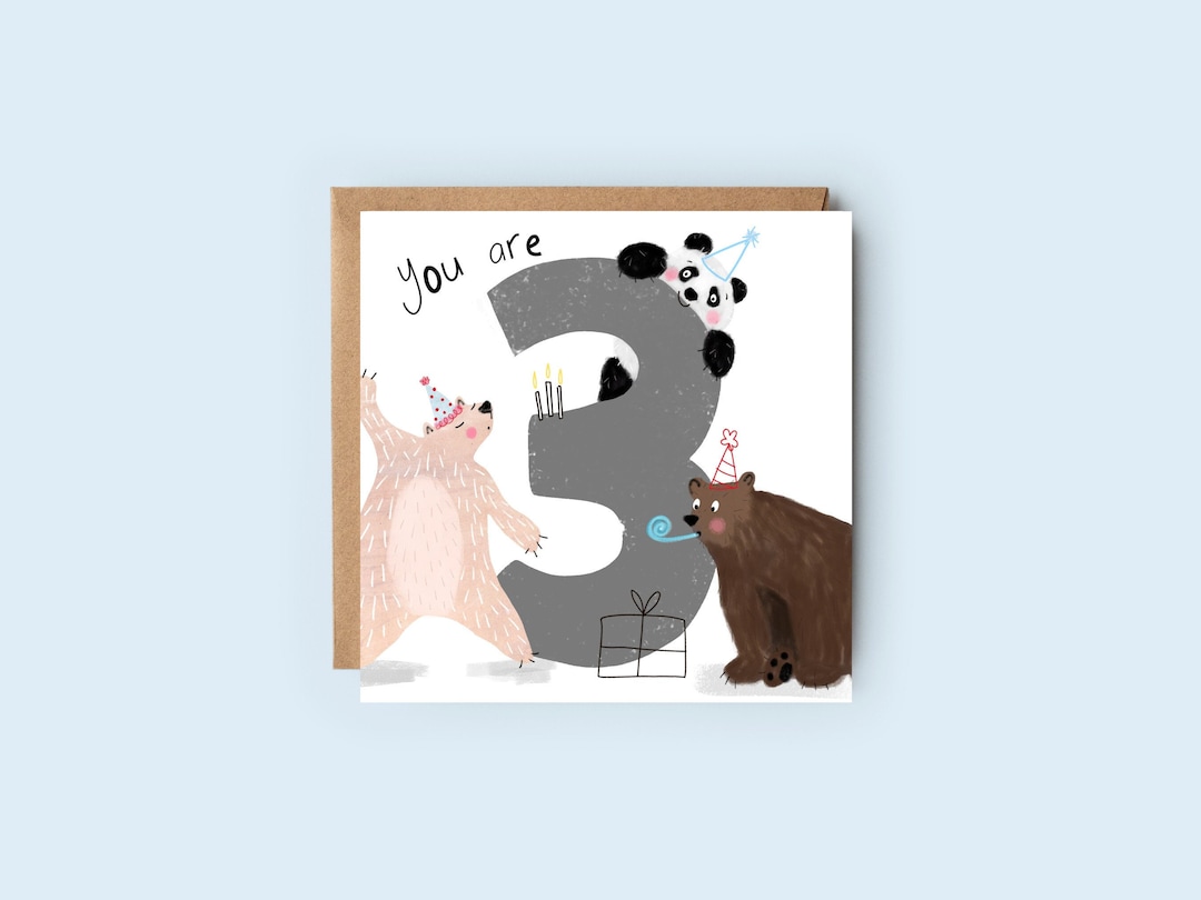Three | Third Birthday | Age Card | Birthday Card | Birthday Age ...