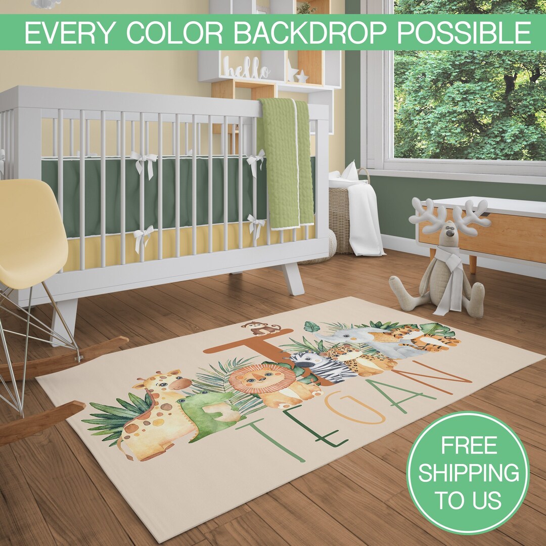 Safari Nursery Carpet, Jungle Animal Nursery Rug, Safari Play Mat ...