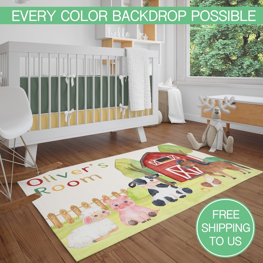 Farm Nursery Rug, Baby Animal Nursery Rug, Farm Play Mat, Carpet Kids ...