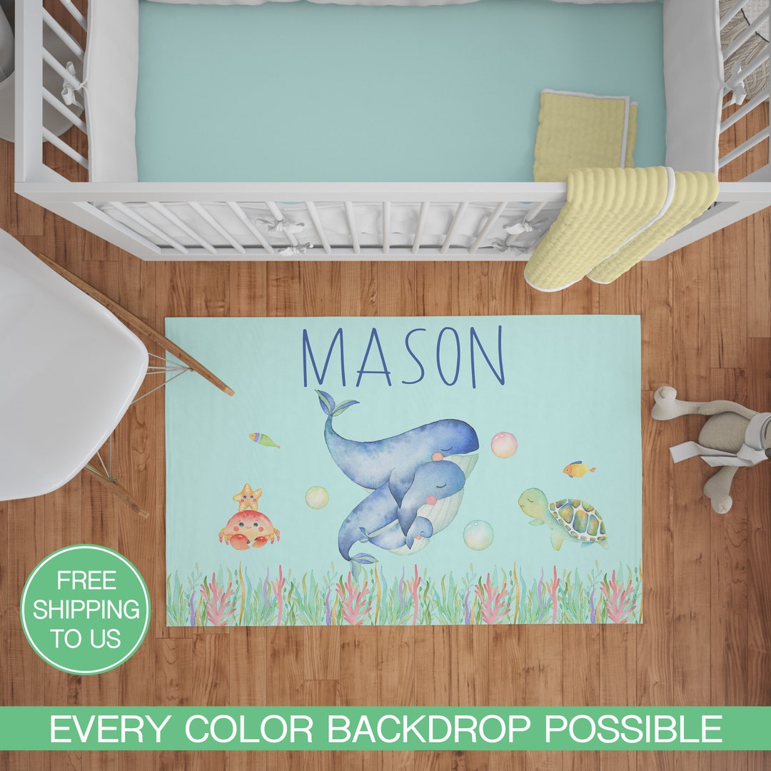 Sea Life Nursery Rug, Whale Nursery Carpet, Sea Life Kids Room, Carpet ...