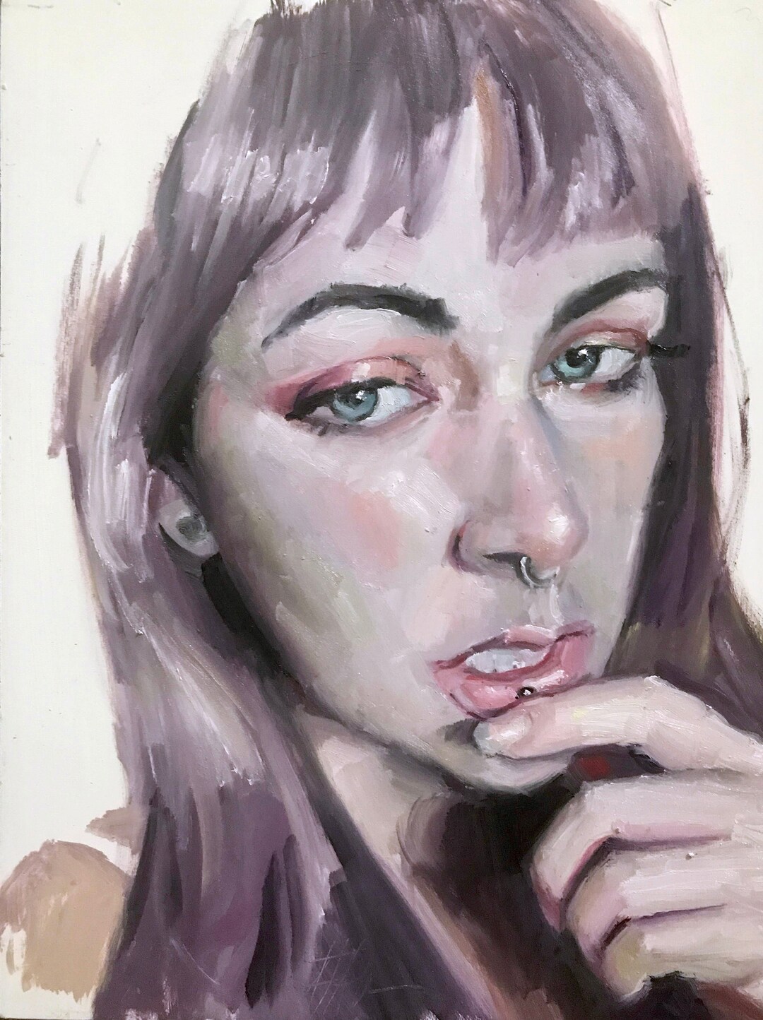 Hand Painted Oil Portrait: "ellie in Thought" Alla Prima Style - Etsy