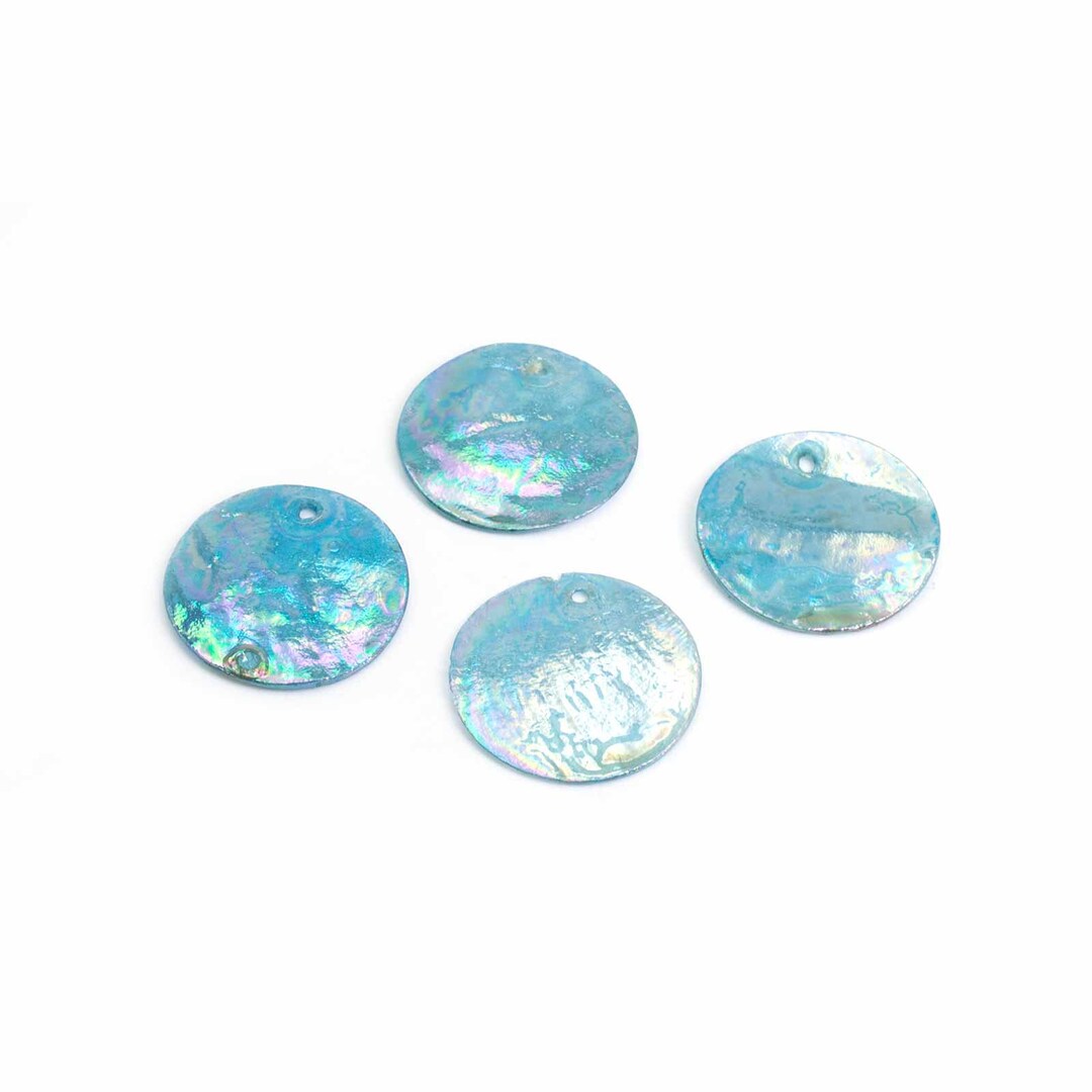 0.70 Eur/piece Capiz Shell Discs in Turquoise With Holo Effect 25 Mm 4 ...