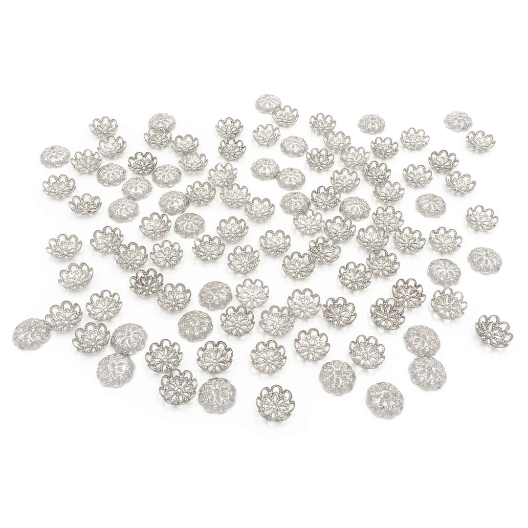 0.02 Eur/piece Pearl Caps in Flower Shape Platinum-colored 12 Mm 100 ...