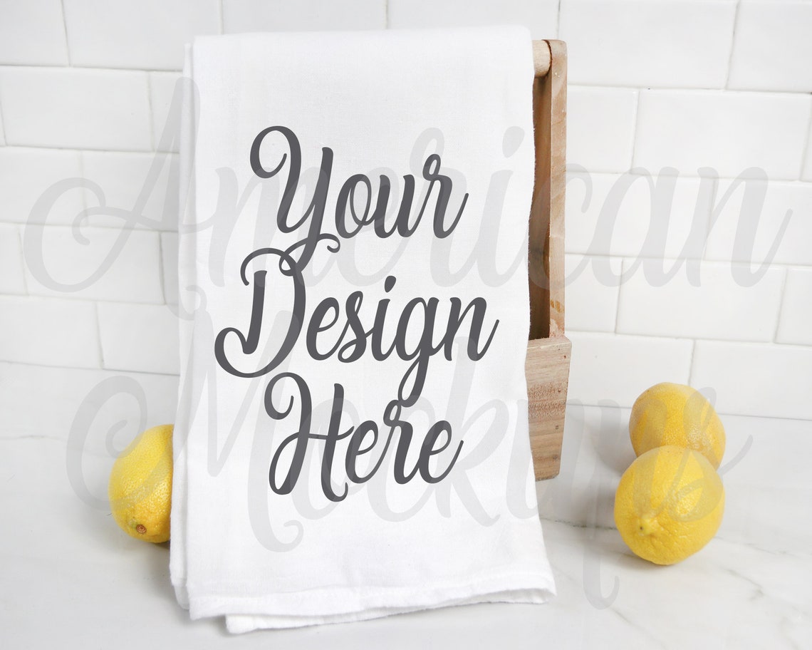 Farmhouse Tea Rag Mockup, Kitchen Towel With Lemons, Tea Towel Flat Lay ...