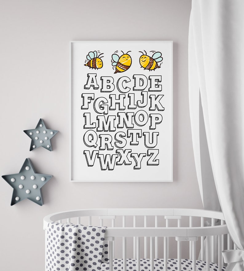 Bee Alphabet Design Digital Download Decor, Kids Interior, Wall Art ...