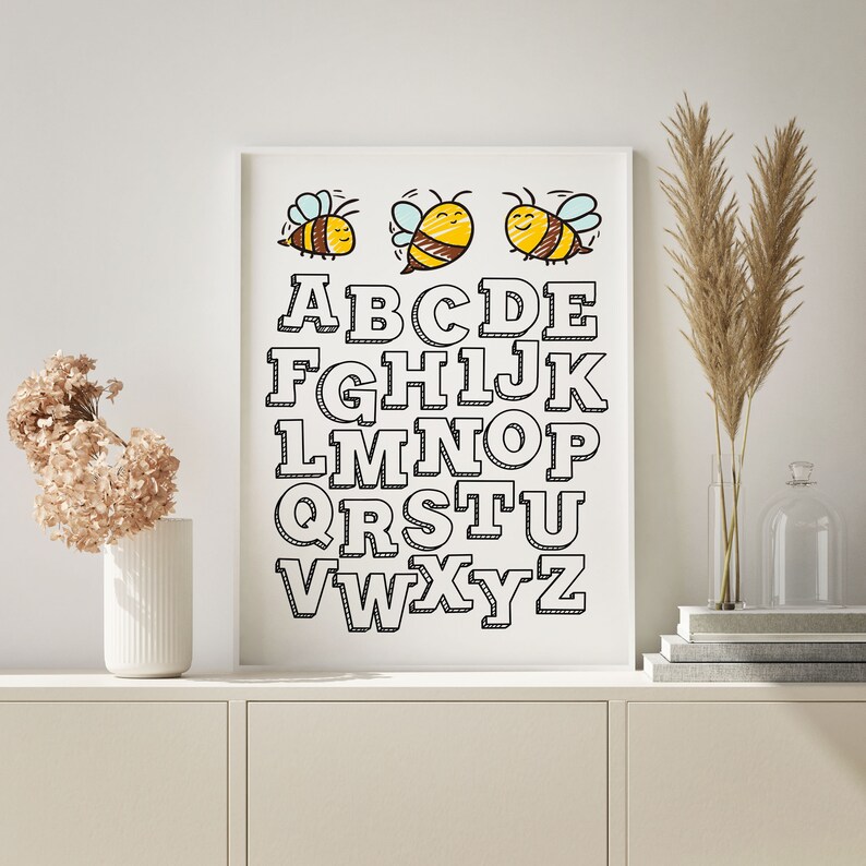 Bee Alphabet Design Digital Download Decor, Kids Interior, Wall Art ...