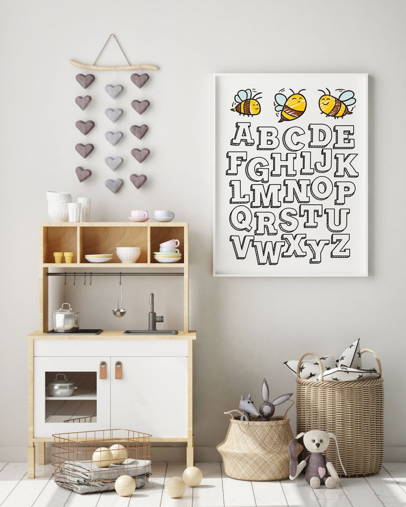 Bee Alphabet Design Digital Download Decor, Kids Interior, Wall Art ...