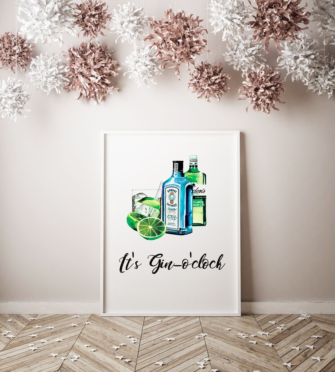 It's Gin O'clock Print A4 A3 Gin Inspired Wall - Etsy UK
