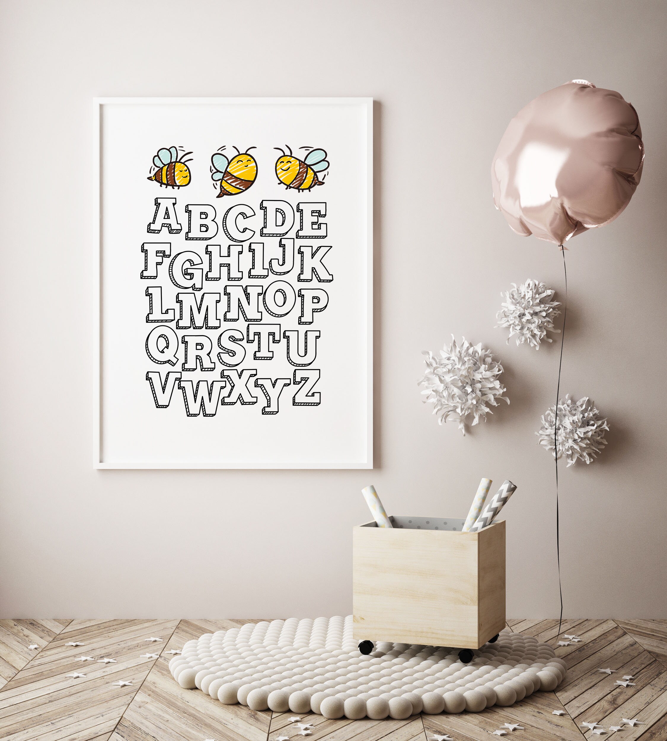 Bee Alphabet Design Digital Download Decor, Kids Interior, Wall Art ...