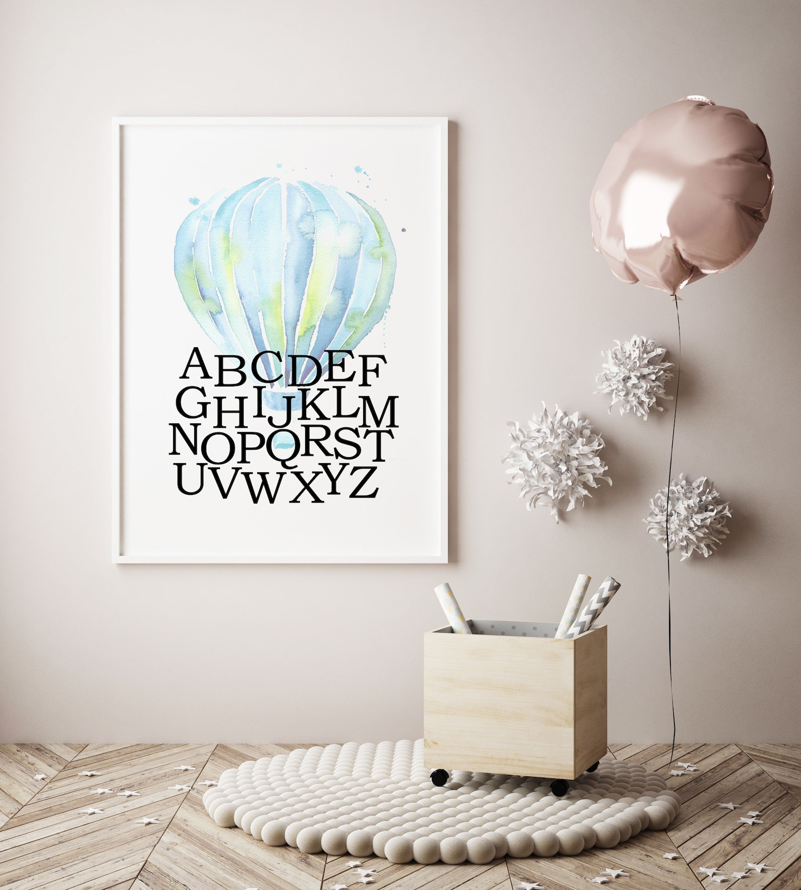 Blue Hot Air Balloon Alphabet Digital Download Decor Kids | Etsy