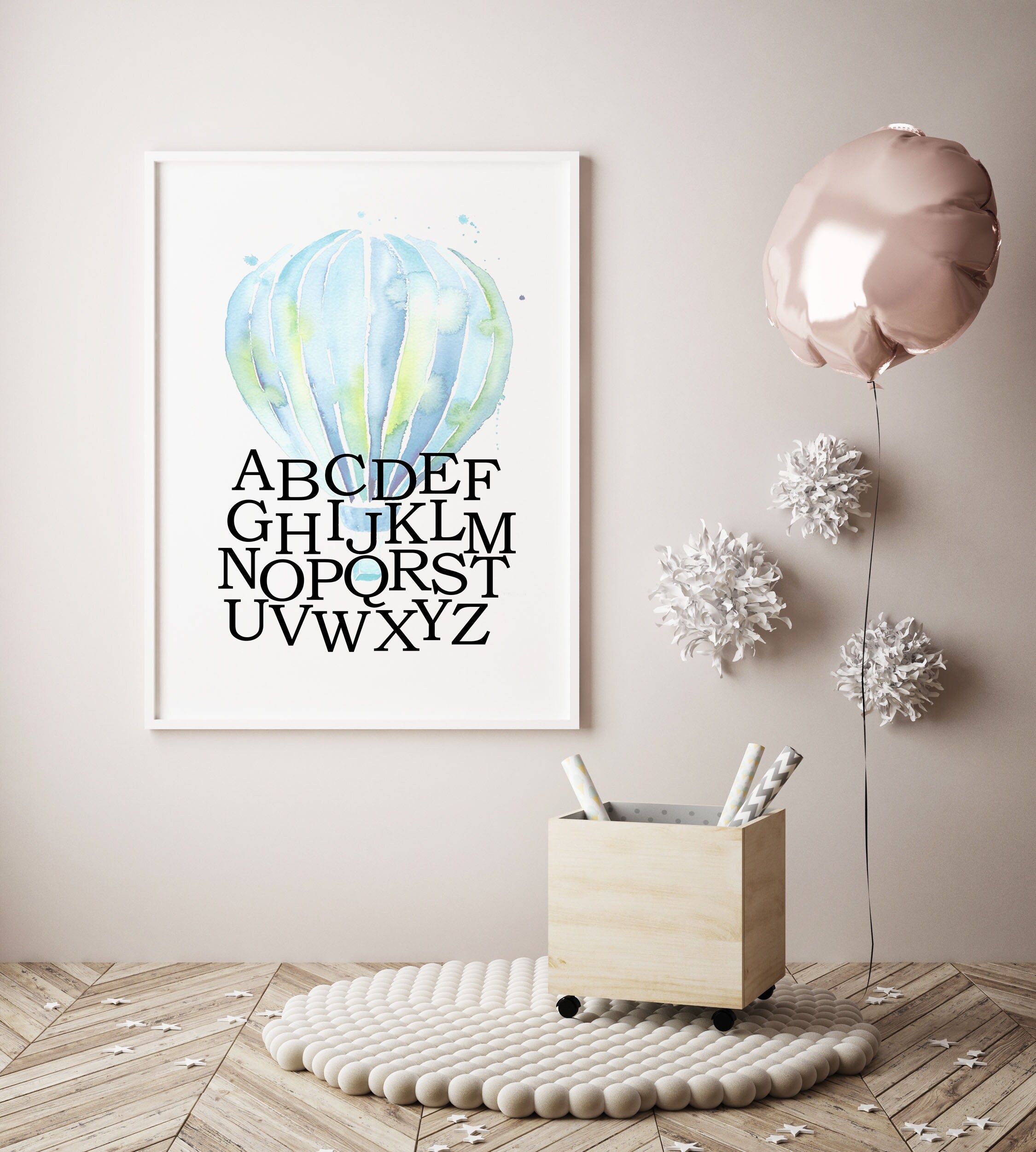 Blue Hot Air Balloon Alphabet Digital Download Decor Kids | Etsy