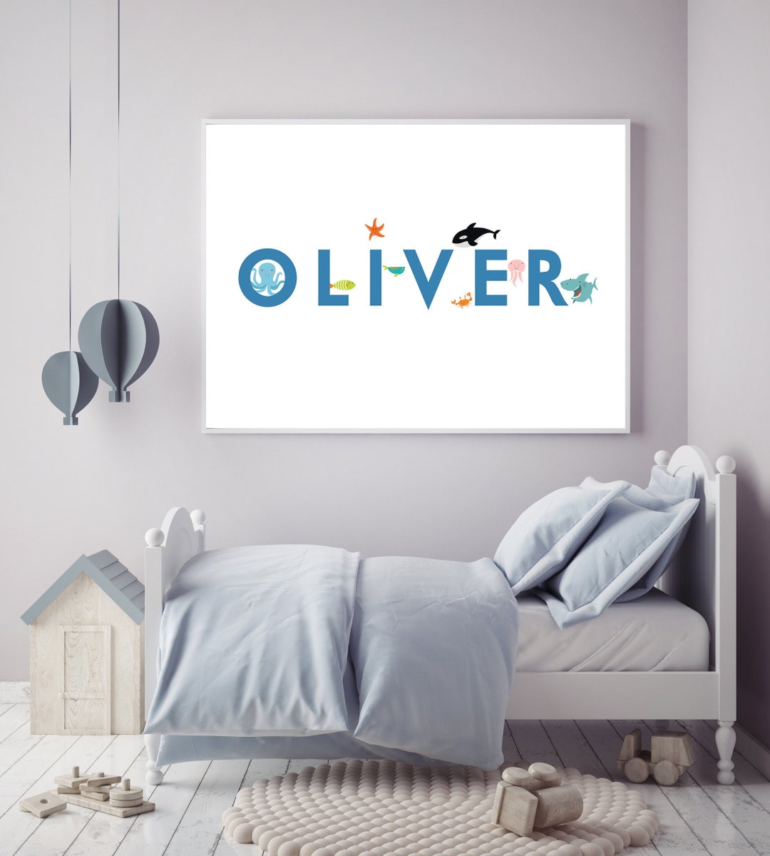 Name Personalised Custom Sea Life Print: Decor, Kids Interior, Wall Art ...
