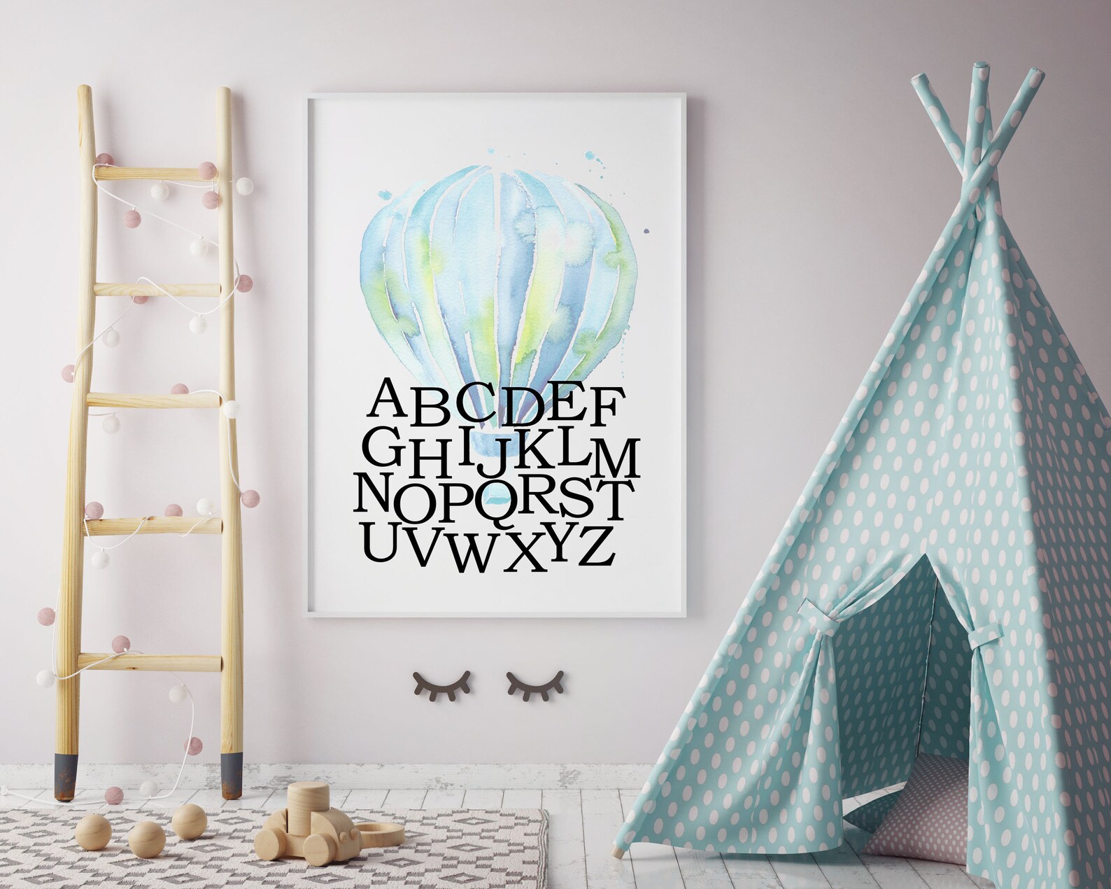 Blue Hot Air Balloon Alphabet Digital Download Decor Kids | Etsy