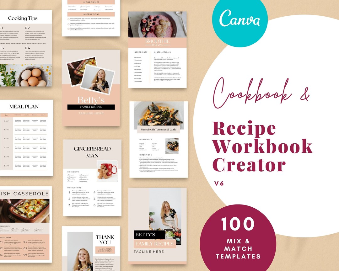 Editable Family Cookbook Template: Canva Recipe Book (digital Download ...
