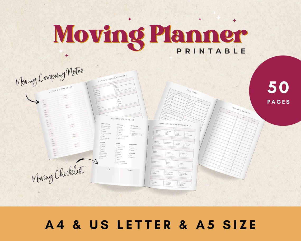 Printable Moving Planner: 50-page Relocation Checklist (A4, US Letter ...