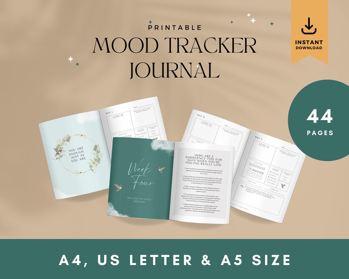 Printable Mood Tracker Journal, Daily Mood Tracker, Mood Journal, Mood ...