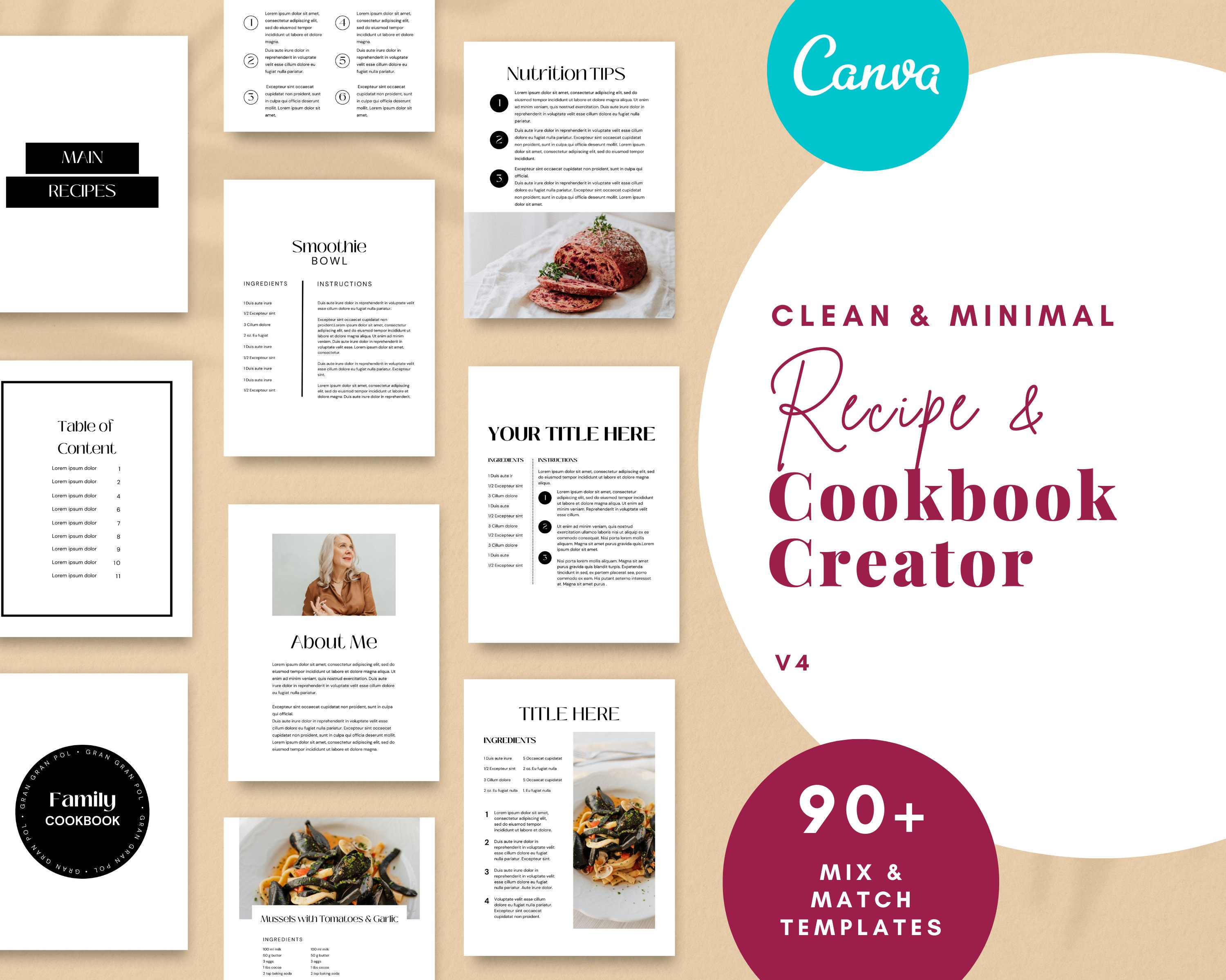 Modern Cookbook Creator Canva Template, Recipe Template, Birthday Gift ...