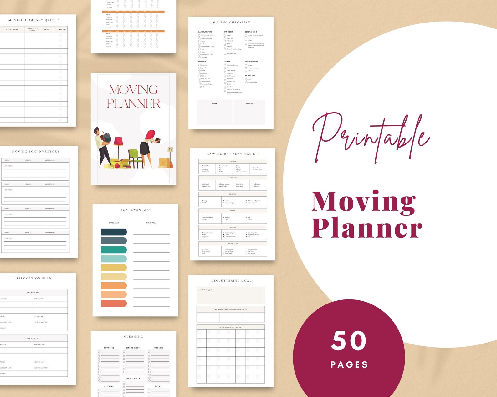 Printable Moving Planner: 50-page Relocation Checklist (A4, US Letter ...