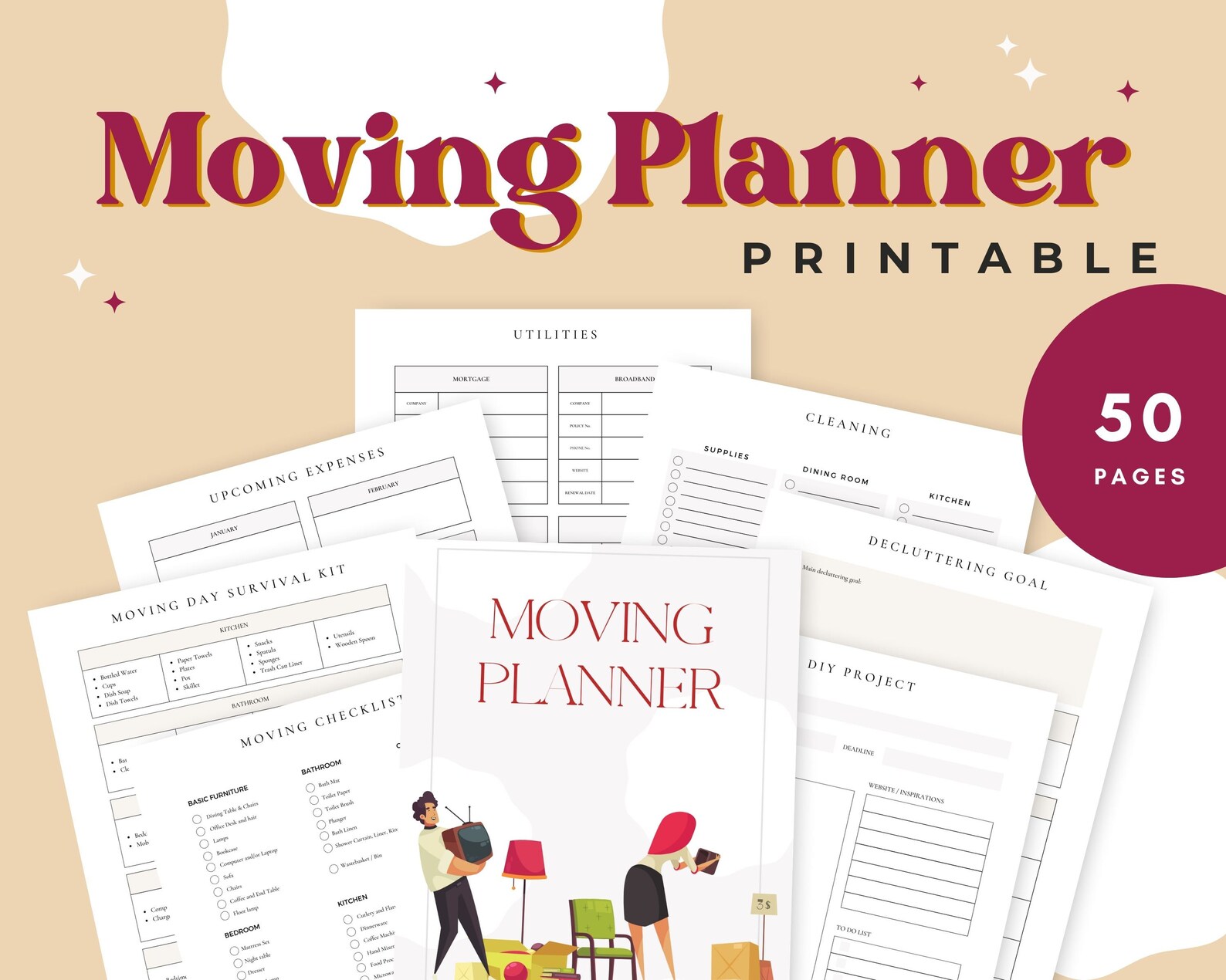 Printable Moving Planner: 50-page Relocation Checklist (A4, US Letter ...