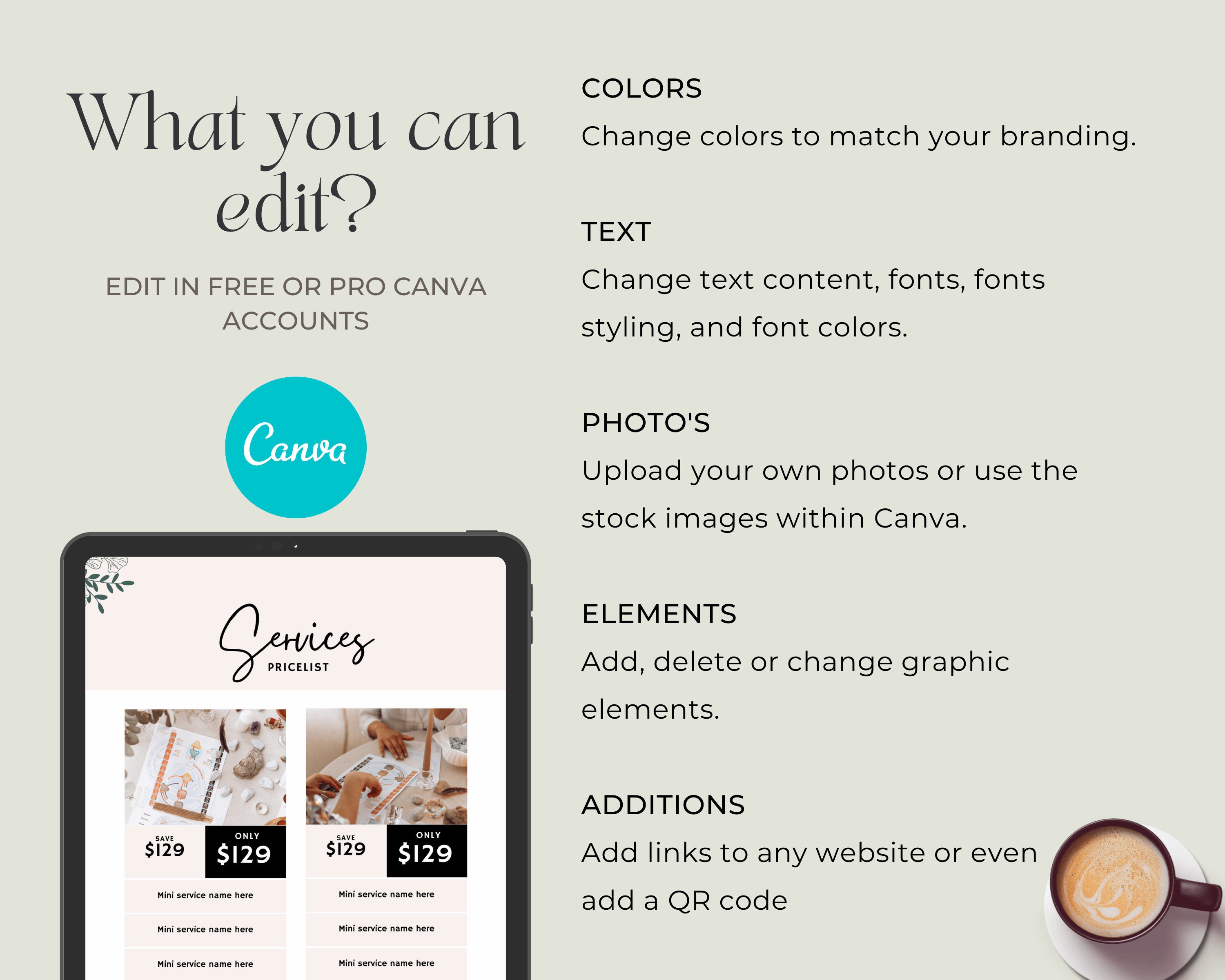 Editable Price List Template, DIY Small Business Printable Pricing ...