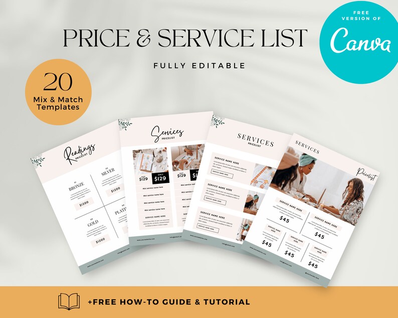 Editable Price List Template, DIY Small Business Printable Pricing Guide Sheet, Canva Price and ...