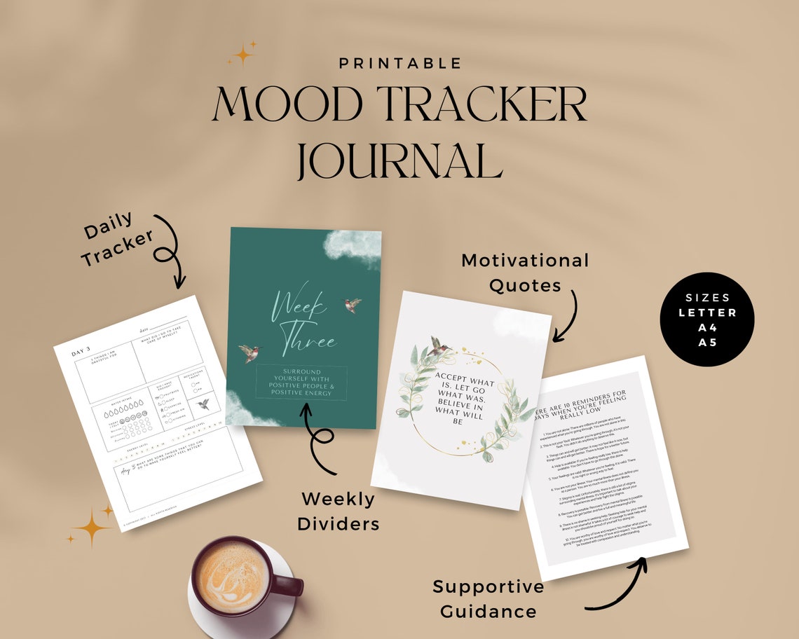 Printable Mood Tracker Journal, Daily Mood Tracker, Mood Journal, Mood ...