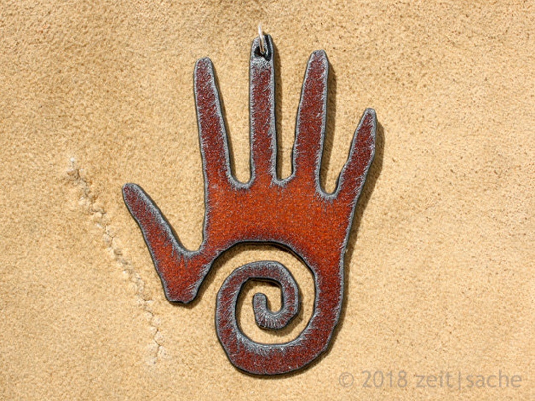 Pendant Large Spiral Hand Rusty Iron Hand Pendant Spiral Tribal Art ...