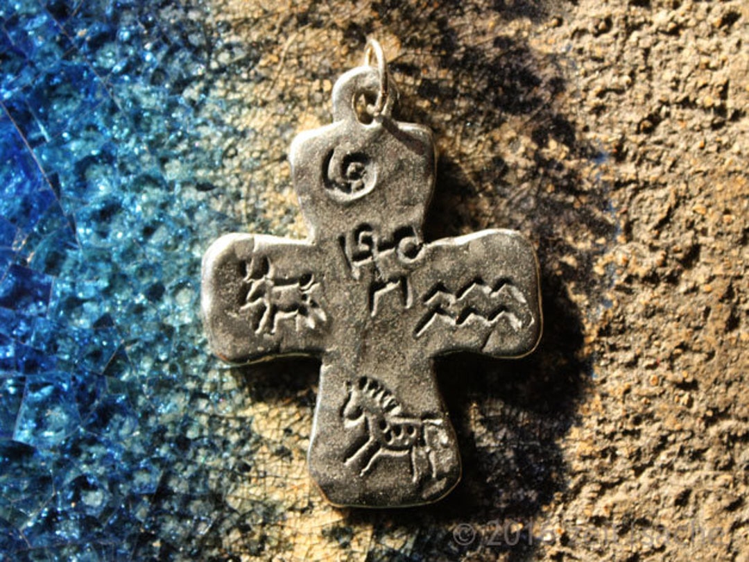 Cross Pendant Four Elements Indian Cross With Archaic Symbols Water Air ...