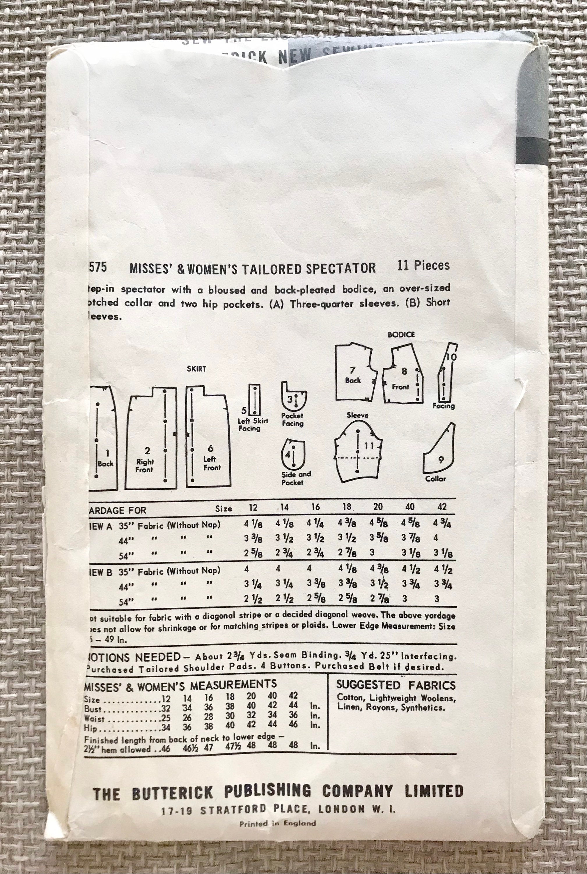 Vintage C.1958 Dress Sewing Pattern. Butterick 8575. Size 14. - Etsy