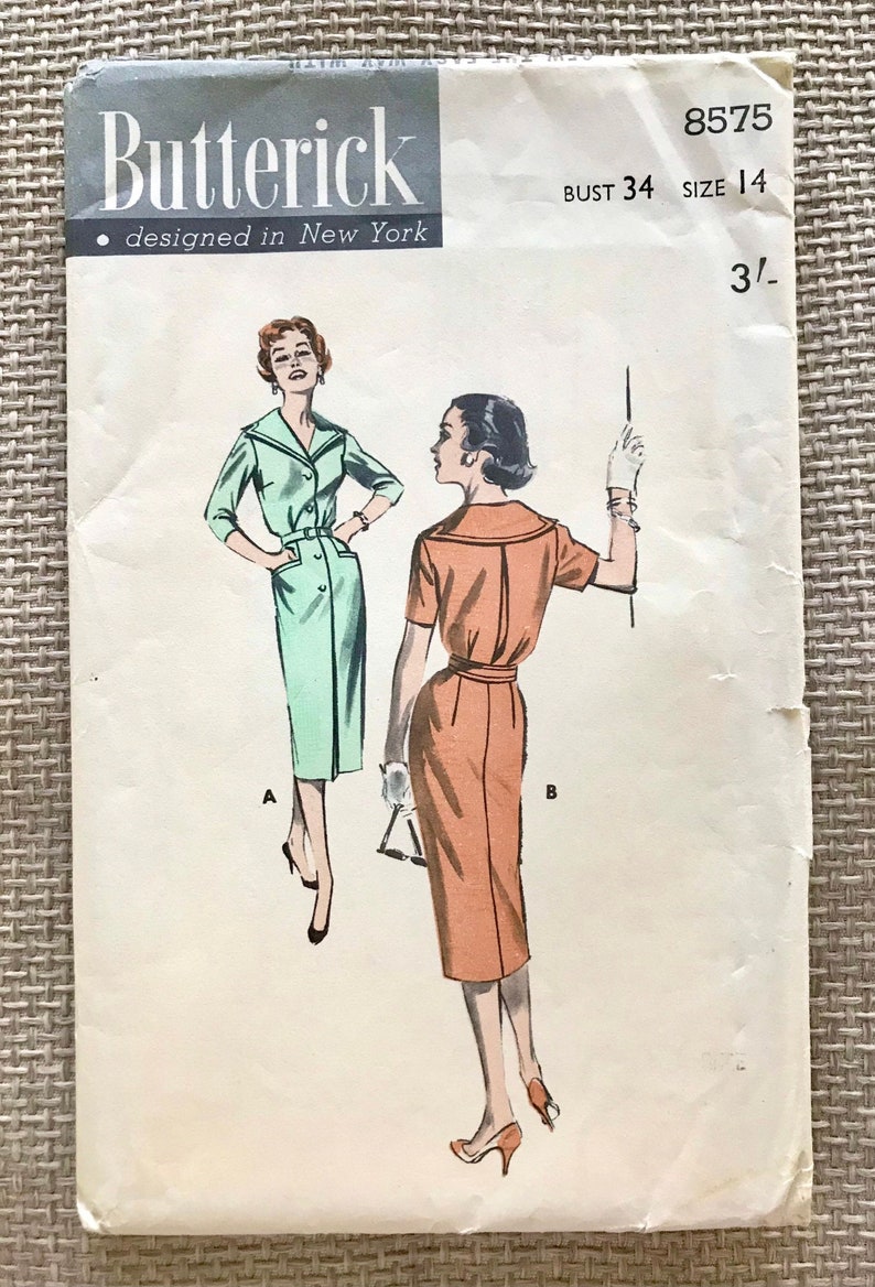 Vintage C.1958 Dress Sewing Pattern. Butterick 8575. Size 14. - Etsy ...