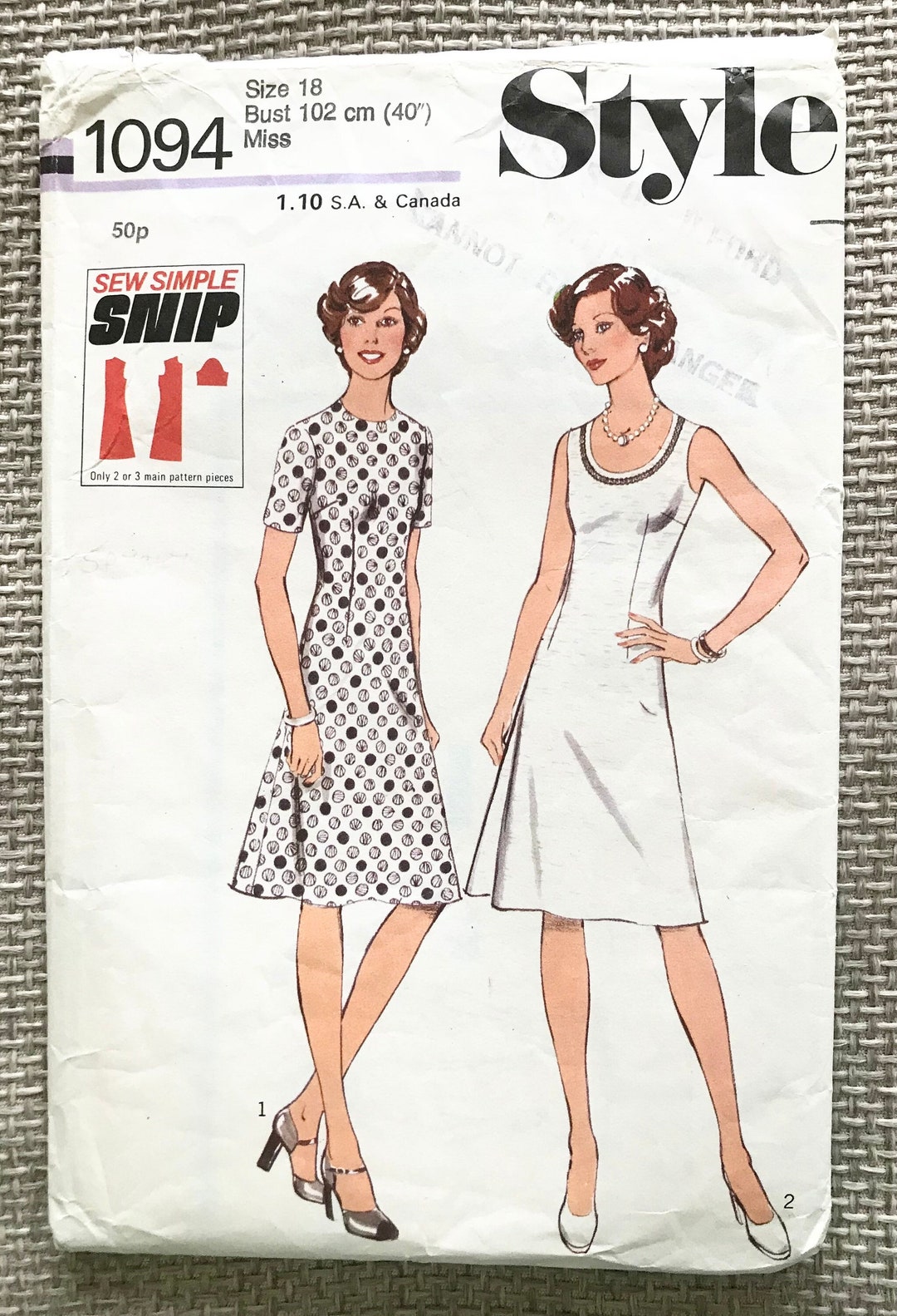 Vintage Dress Sewing Pattern. Style Pattern: 1094. - Etsy