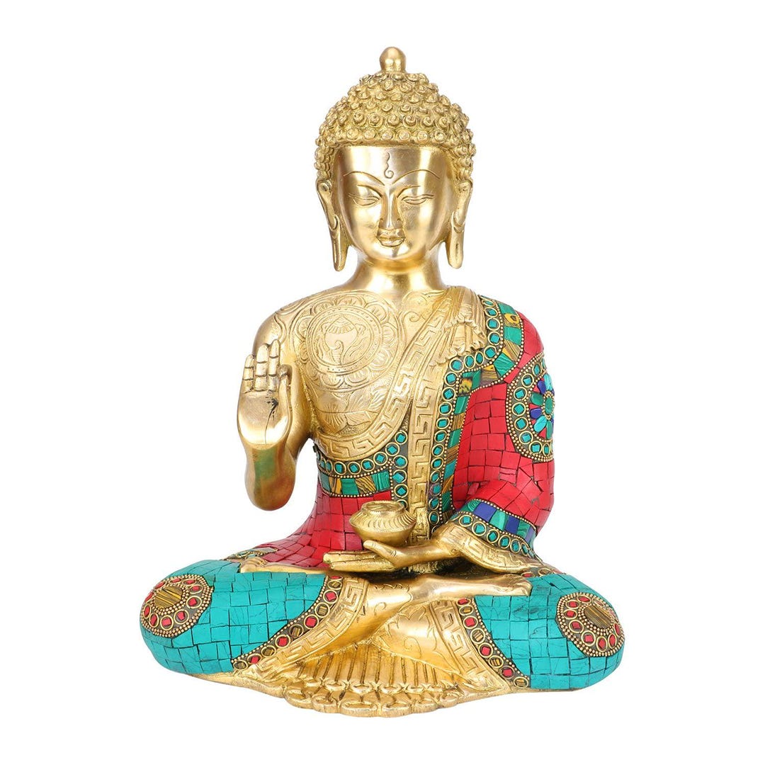 Brass Handmade Blessing Posture Gautam Buddha Buddhism With Sacred ...