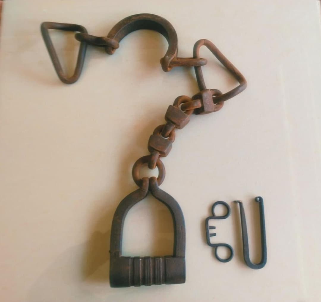 Antique Hand-forged Iron Leg Shackle: Working Lock & Keys, Rustic Decor ...