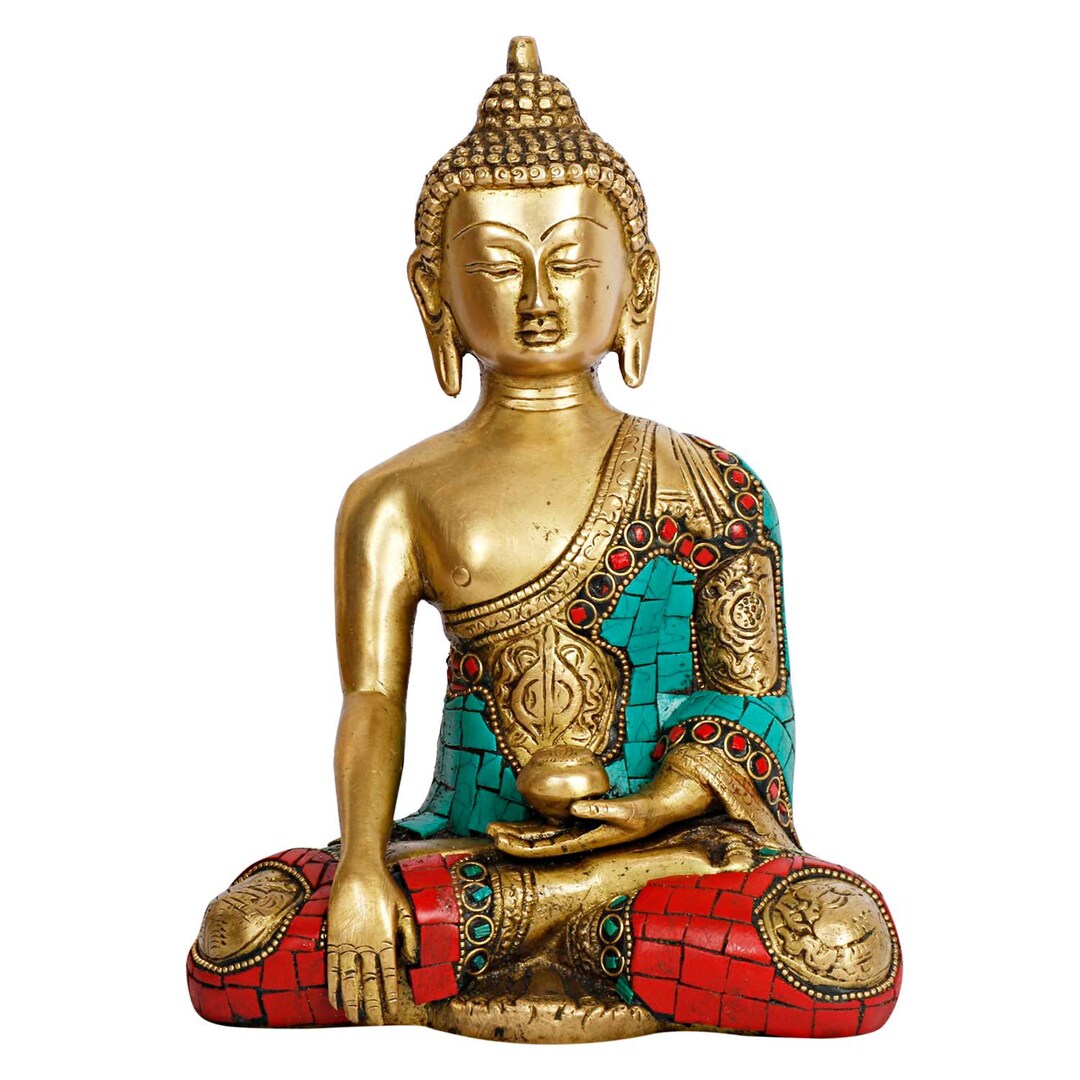 Brass Handmade Blessing Posture Buddha Buddhism With Inlay Work Vastu ...