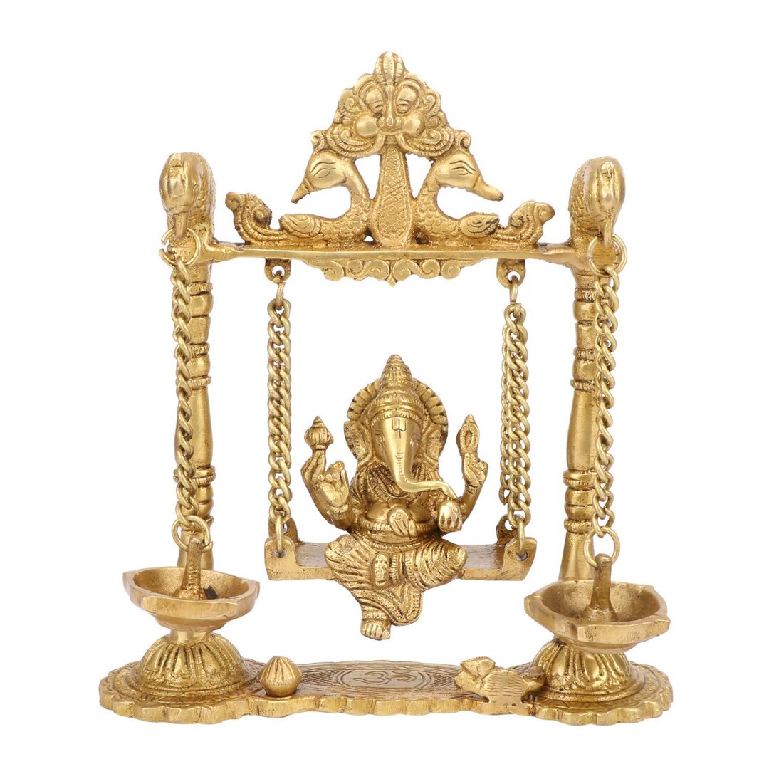 Brass Handmade Hindu God Lord Ganesha Ganpati Vinayak Sitting on Swing ...
