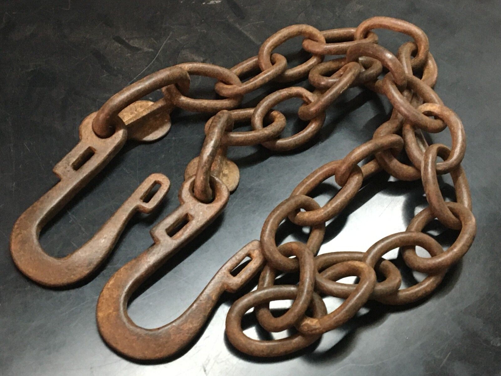 Old Vintage Hand Carved Rustic Iron Solid Rare Hanging Chain Two Hooks ...