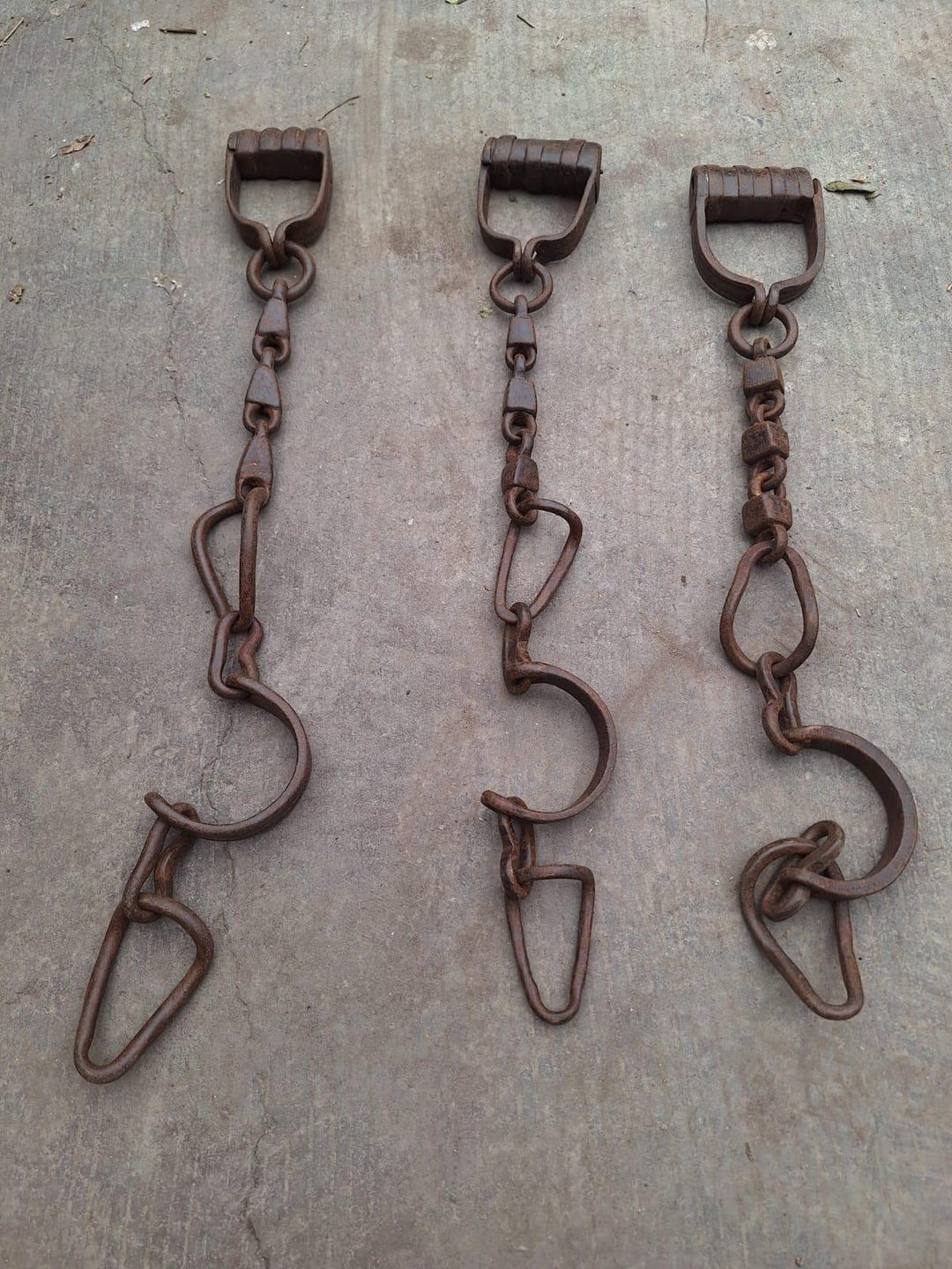 Old Vintage Hand Forged Iron Horse Leg Chain Animal Shackles - Set of 3 ...